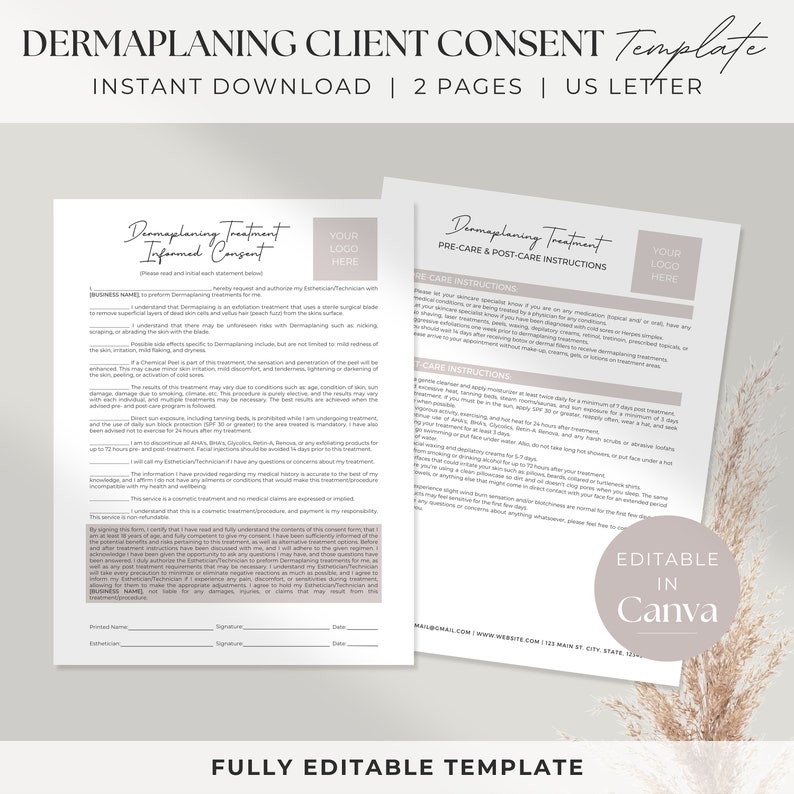Editable Dermaplaning Client Consent Forms | Esthetician Consent Forms ...