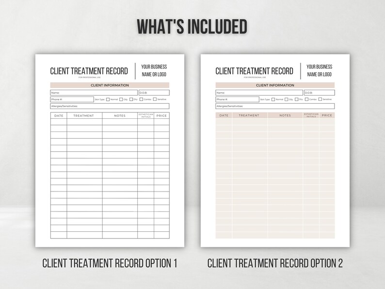 Client Treatment Record Editable Treatment Log Esthetician Froms ...