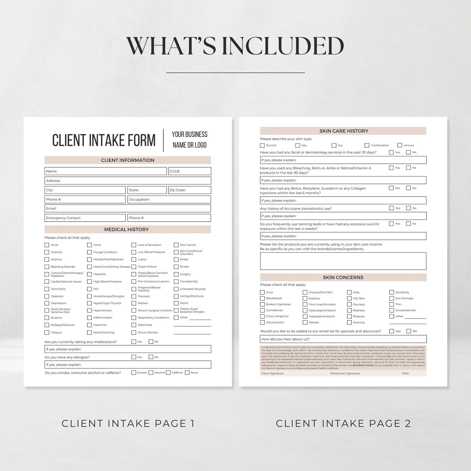 Esthetician Client Intake Forms | Editable Client Intake | Esthetician ...