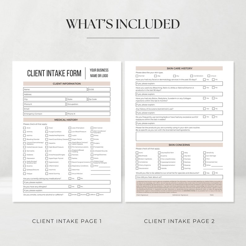 Esthetician Client Intake Forms | Editable Client Intake | Esthetician ...