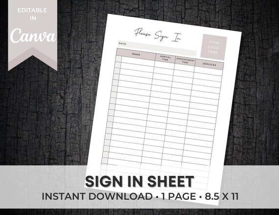 Editable Sign in Sheet Esthetician Templates Salon Sign in - Etsy