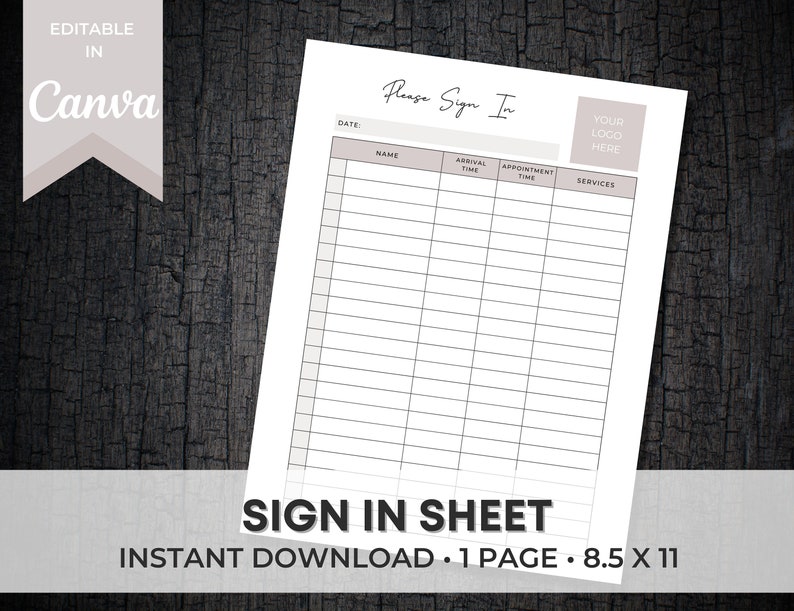 Editable Sign in Sheet Esthetician Templates Salon Sign in - Etsy Israel