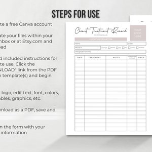 Editable Client Treatment Log | Treatment Record | Esthetician Template ...