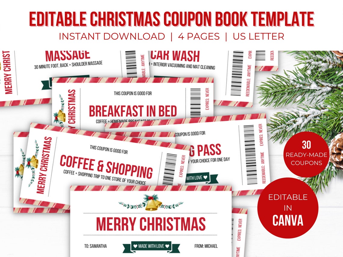 Editable Christmas Coupon Book Template | Printable Christmas Coupon ...