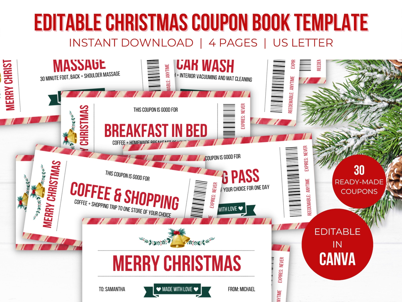 Editable Christmas Coupon Book Template Printable Christmas Coupon ...