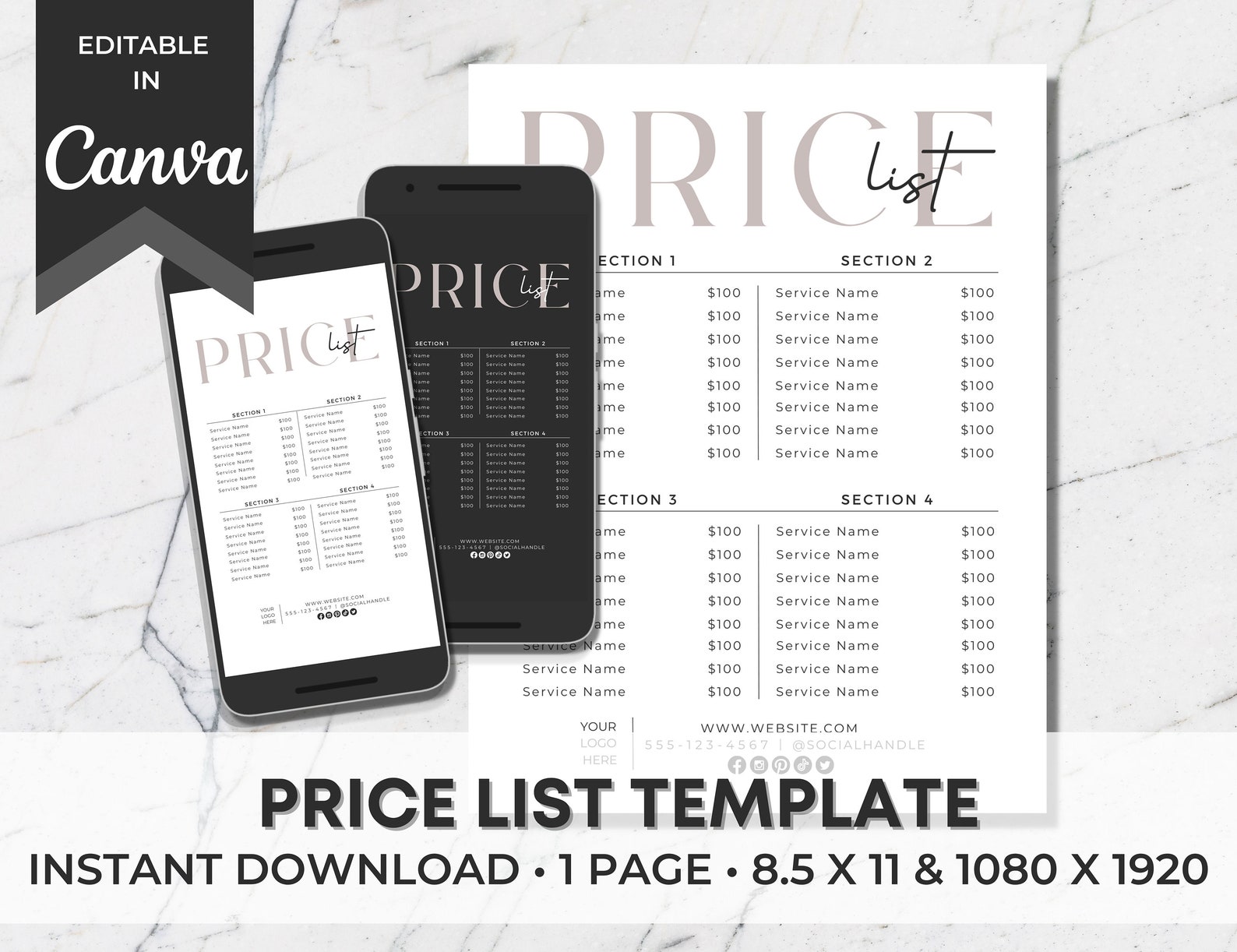 Price List Template Editable Printable Price List DIY - Etsy UK