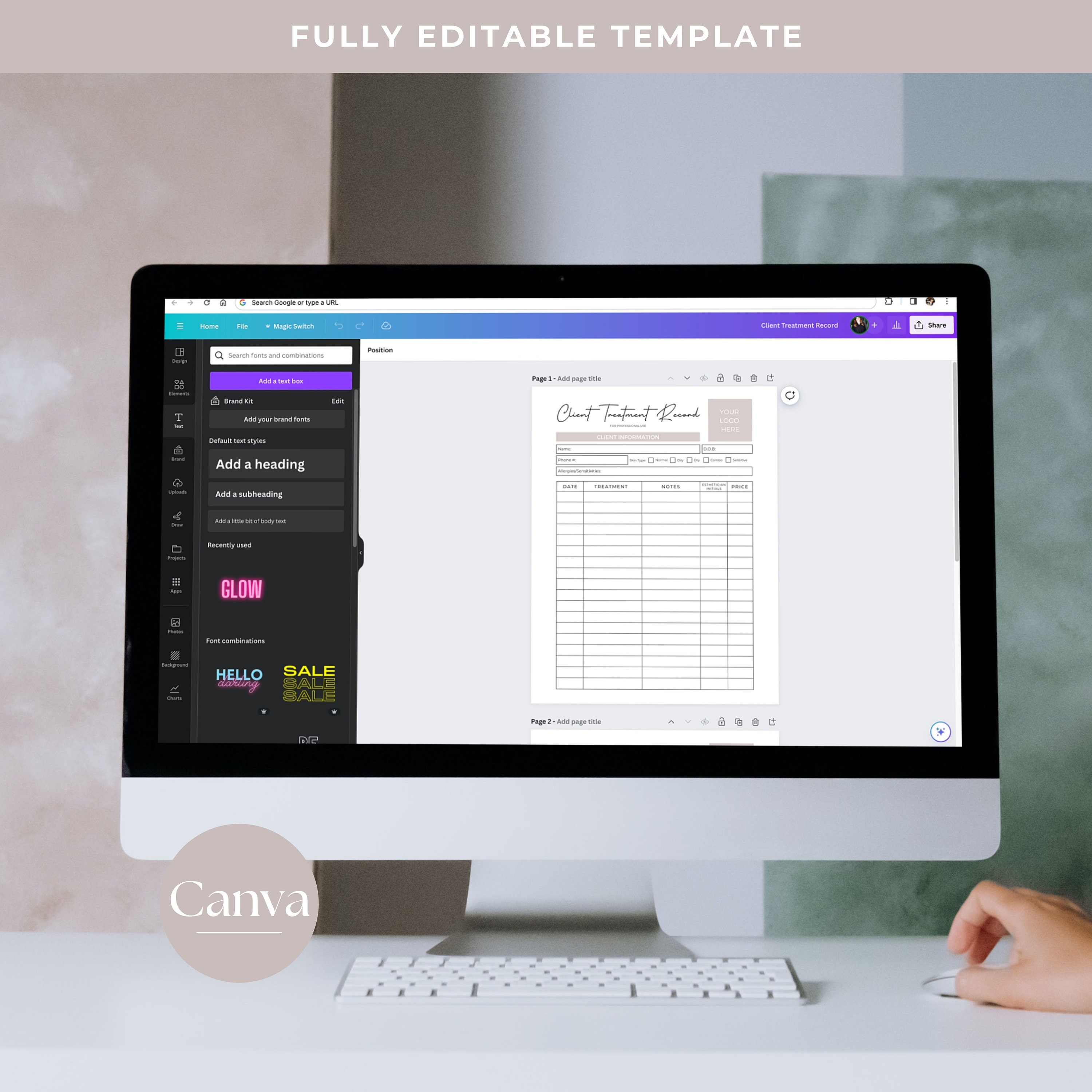 Client Treatment Log Template Editable Client Treatment Record ...