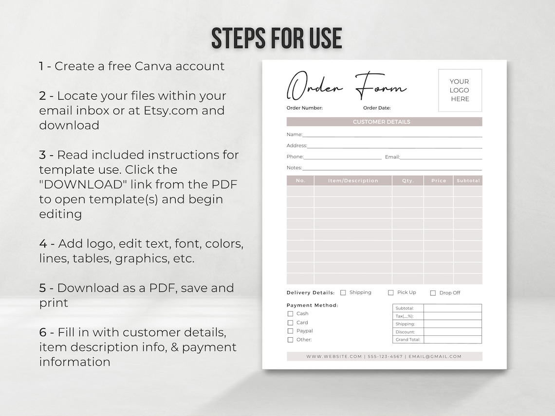 Order Form Template Editable Custom Order Form Purchase Order Form ...