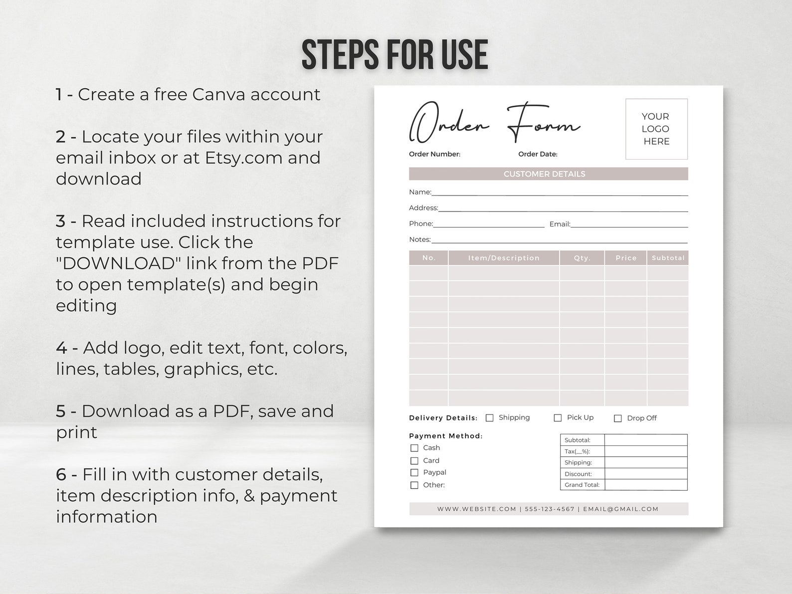 Order Form Template Editable | Custom Order Form | Purchase Order Form ...