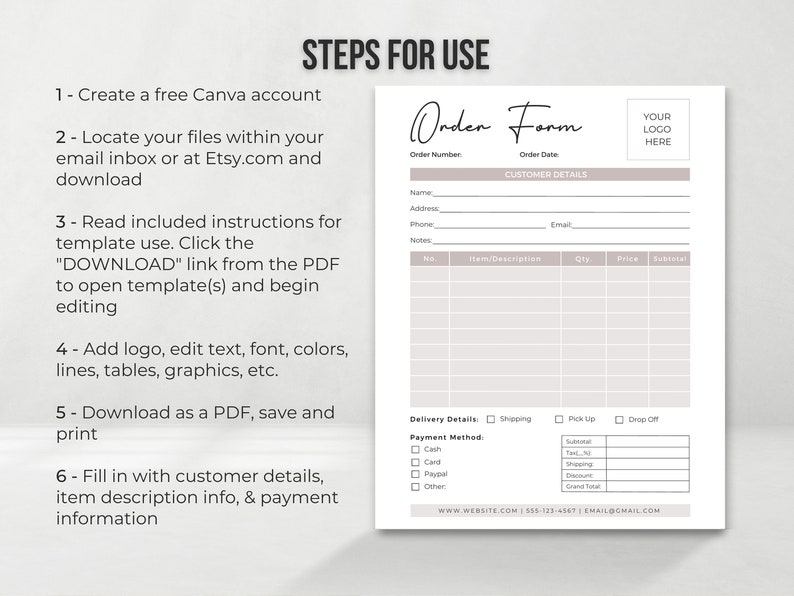 Order Form Template Editable | Custom Order Form | Purchase Order Form ...