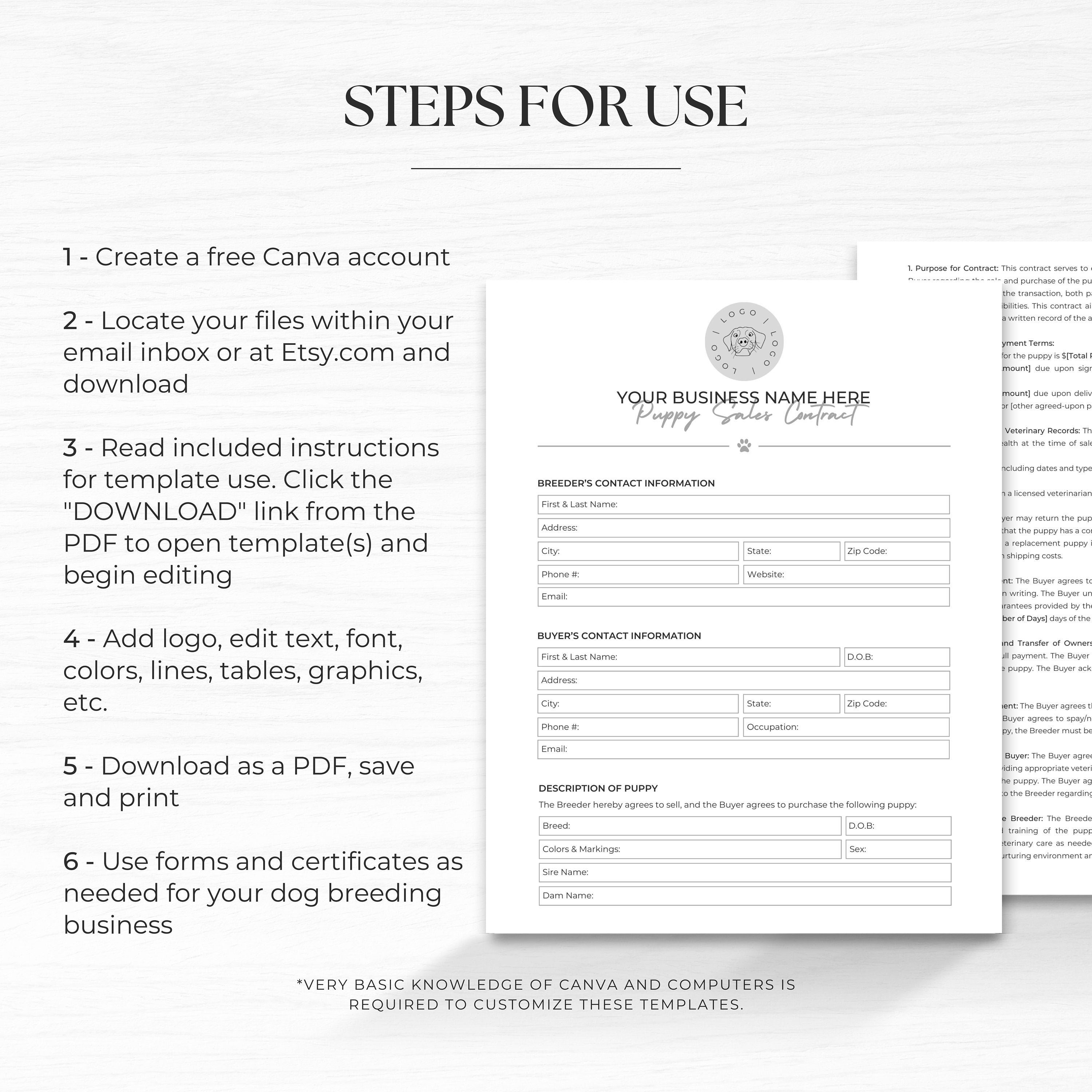 Editable Dog Breeder Forms | Breeder Forms Bundle | Puppy Breeder Forms ...