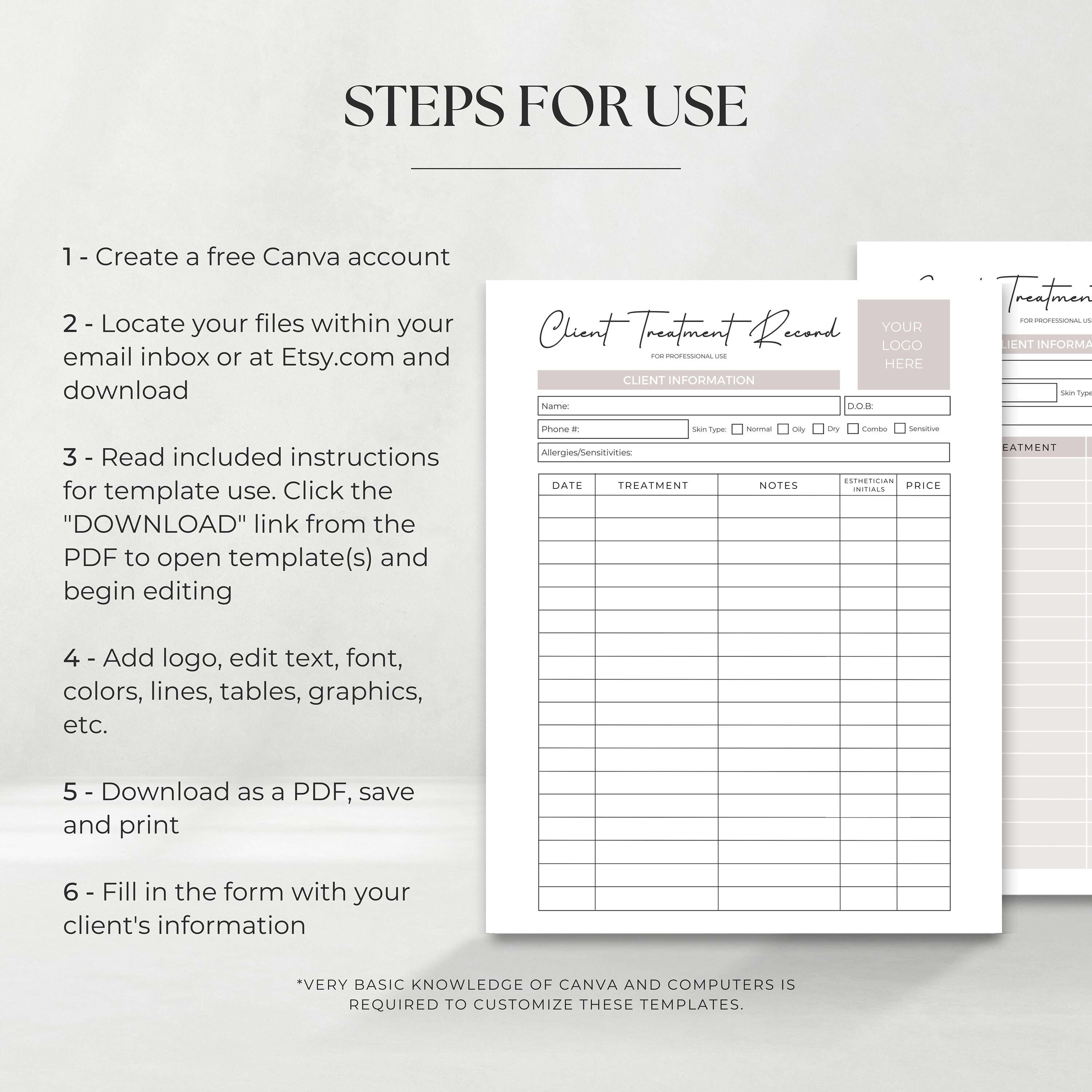 Client Treatment Log Template Editable Client Treatment Record ...