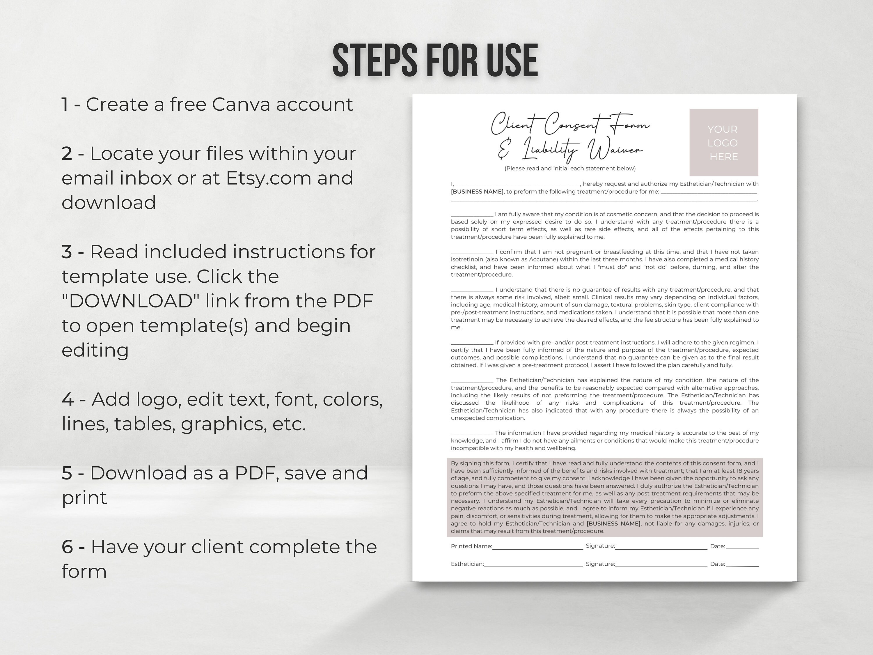 Editable Esthetician General Liability and Client Consent Forms ...