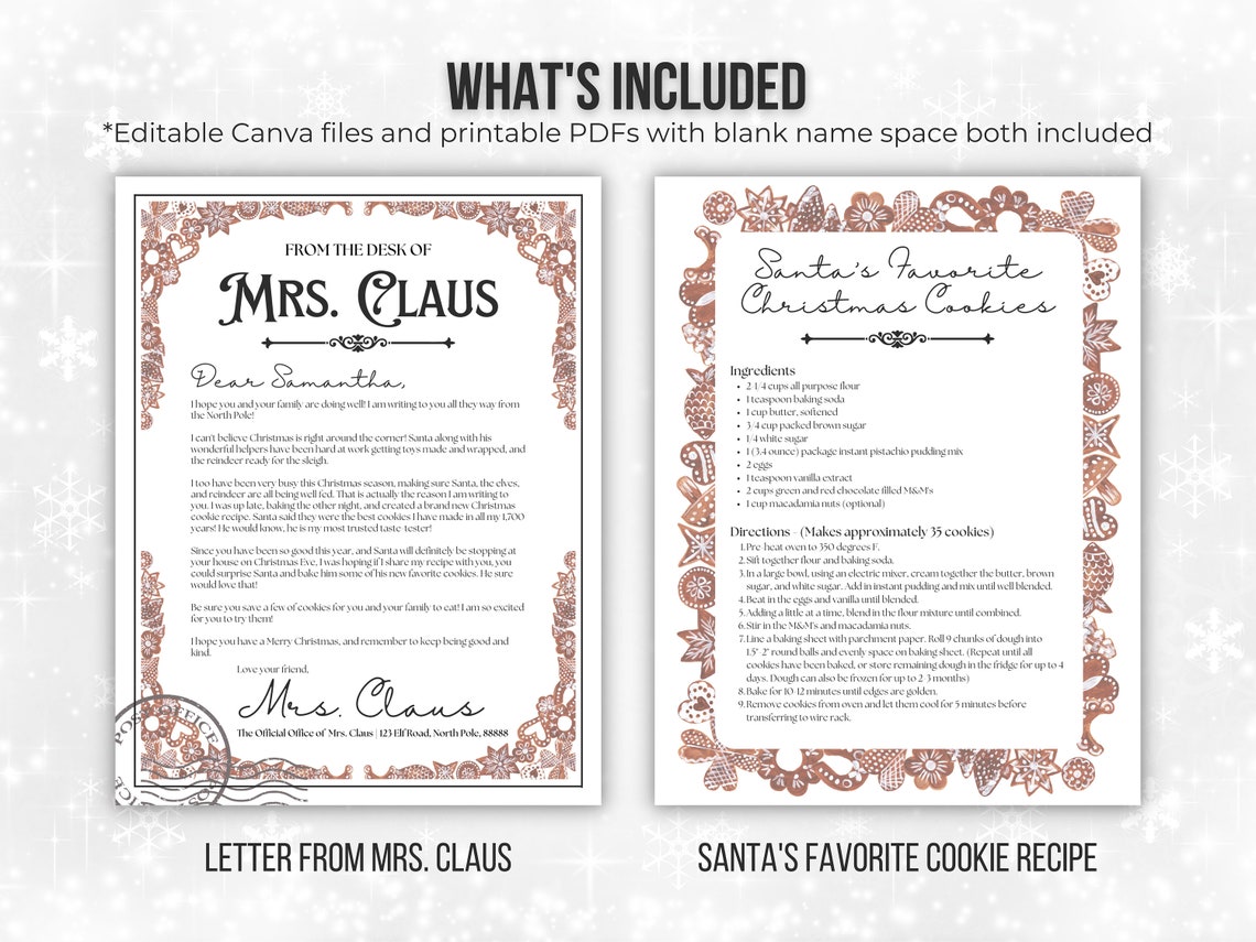 Editable Letter From Mrs Claus Mrs Claus Letter Template - Etsy