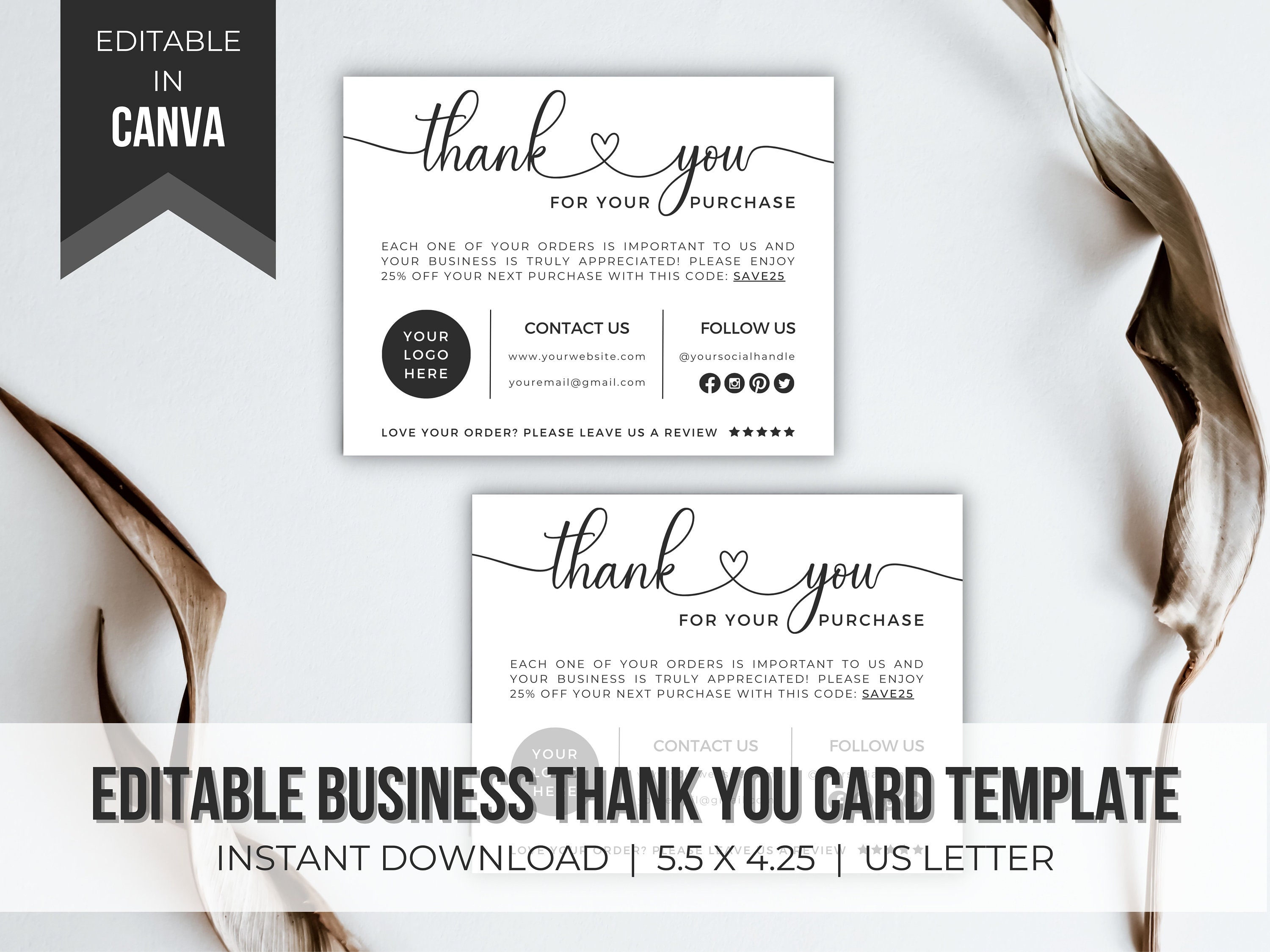 Customer Thank You Card Editable Boutique Business Thank You Card ...