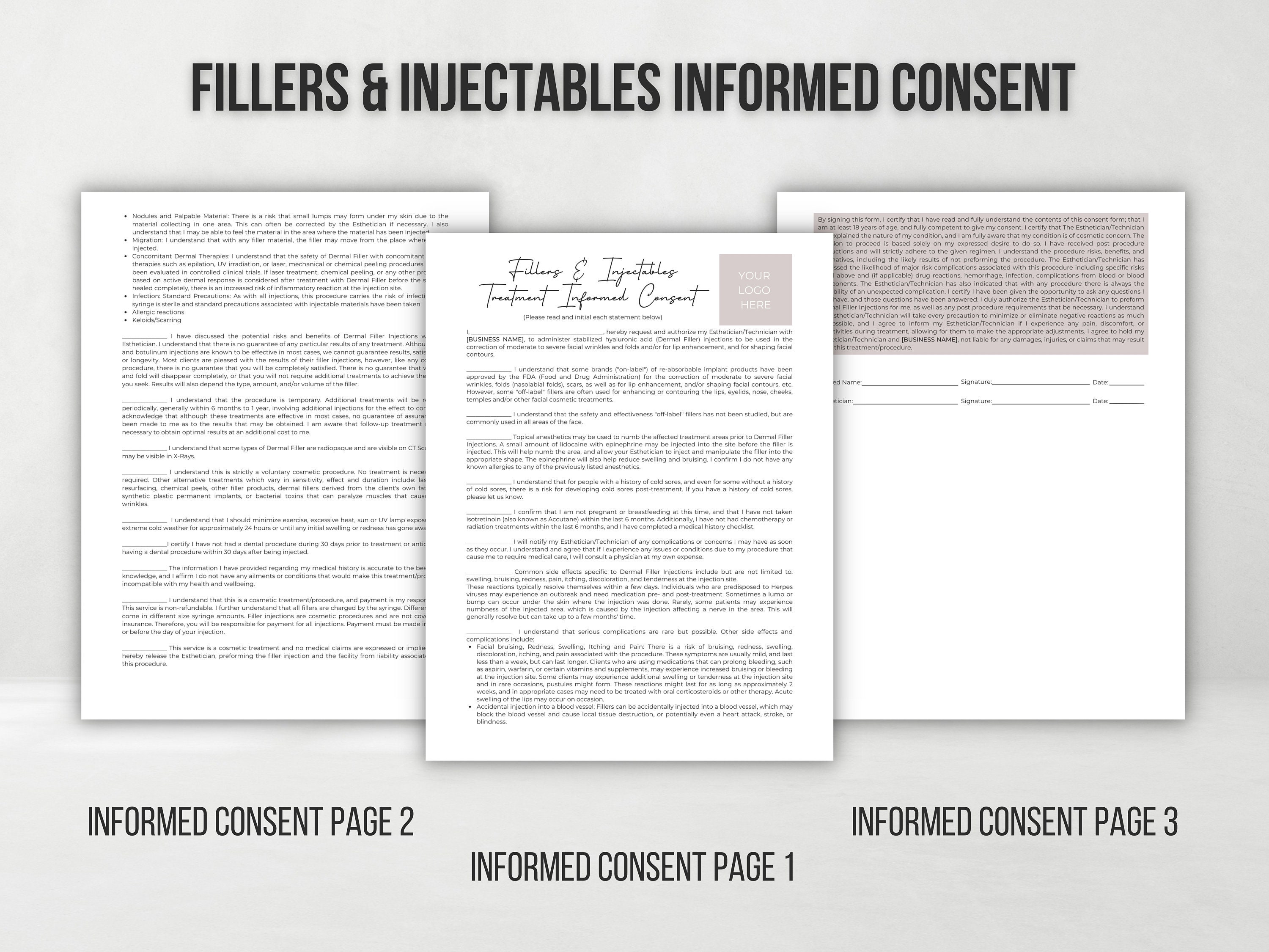 Editable Dermal Filler Client Consent Forms | Fillers and Injectables ...