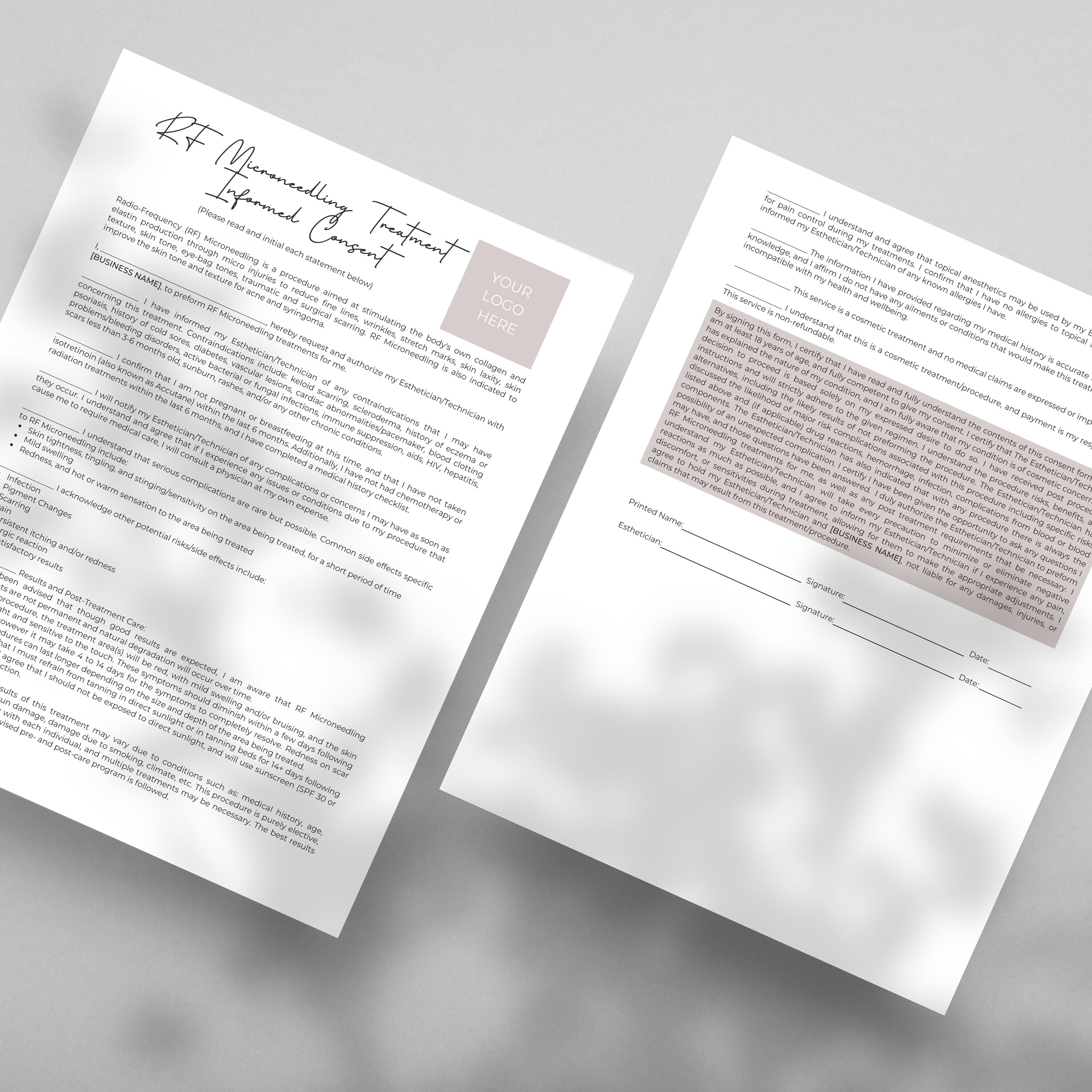 RF Microneedling Consent Forms | Radio Frequency Microneedling ...