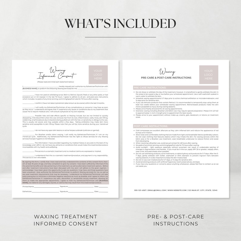 Editable Waxing Client Consent Forms Body Waxing Consent Esthetician ... Editable Waxing Client Consent Forms Body Waxing Consent Esthetician ...