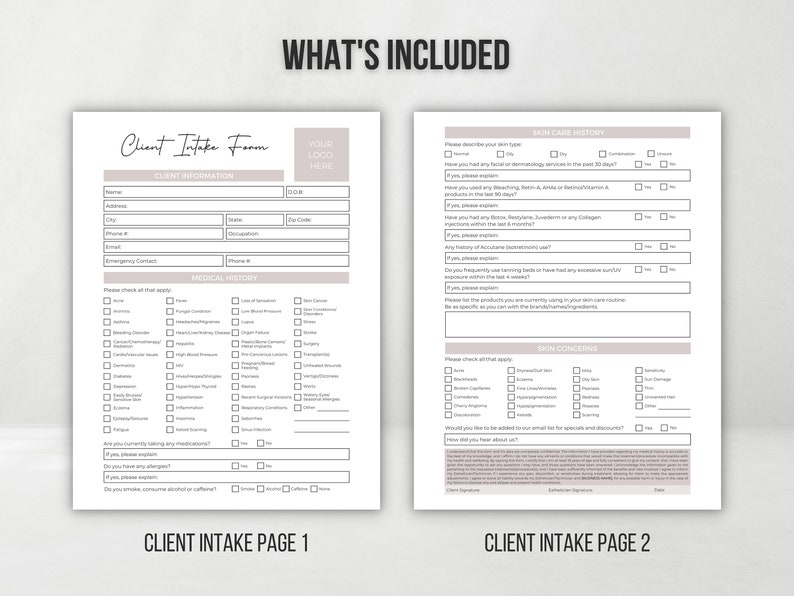 Editable Esthetician Client Intake Forms Esthetician Template