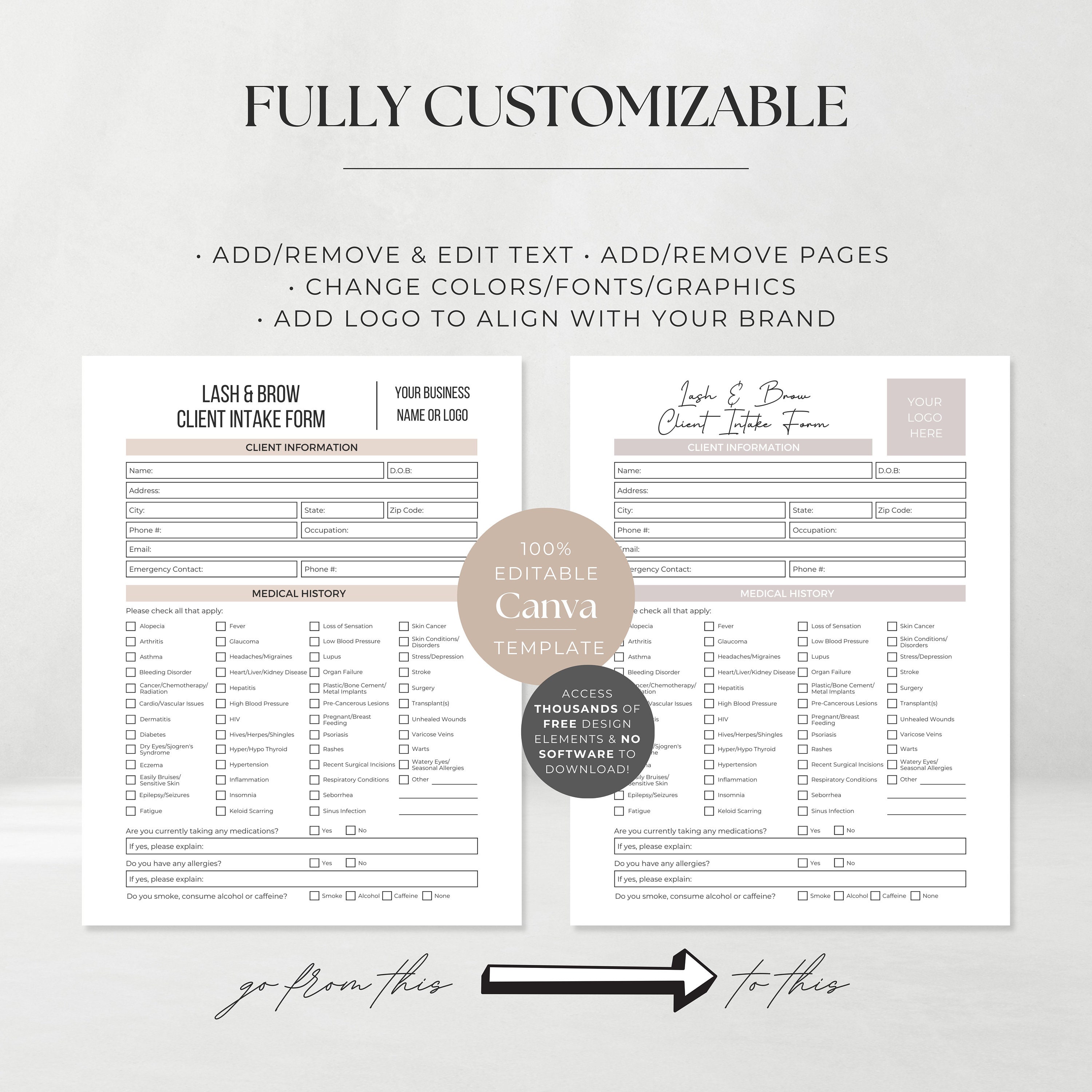 Lash and Brow Client Intake Forms | Editable Esthetician Lash and Brow ...
