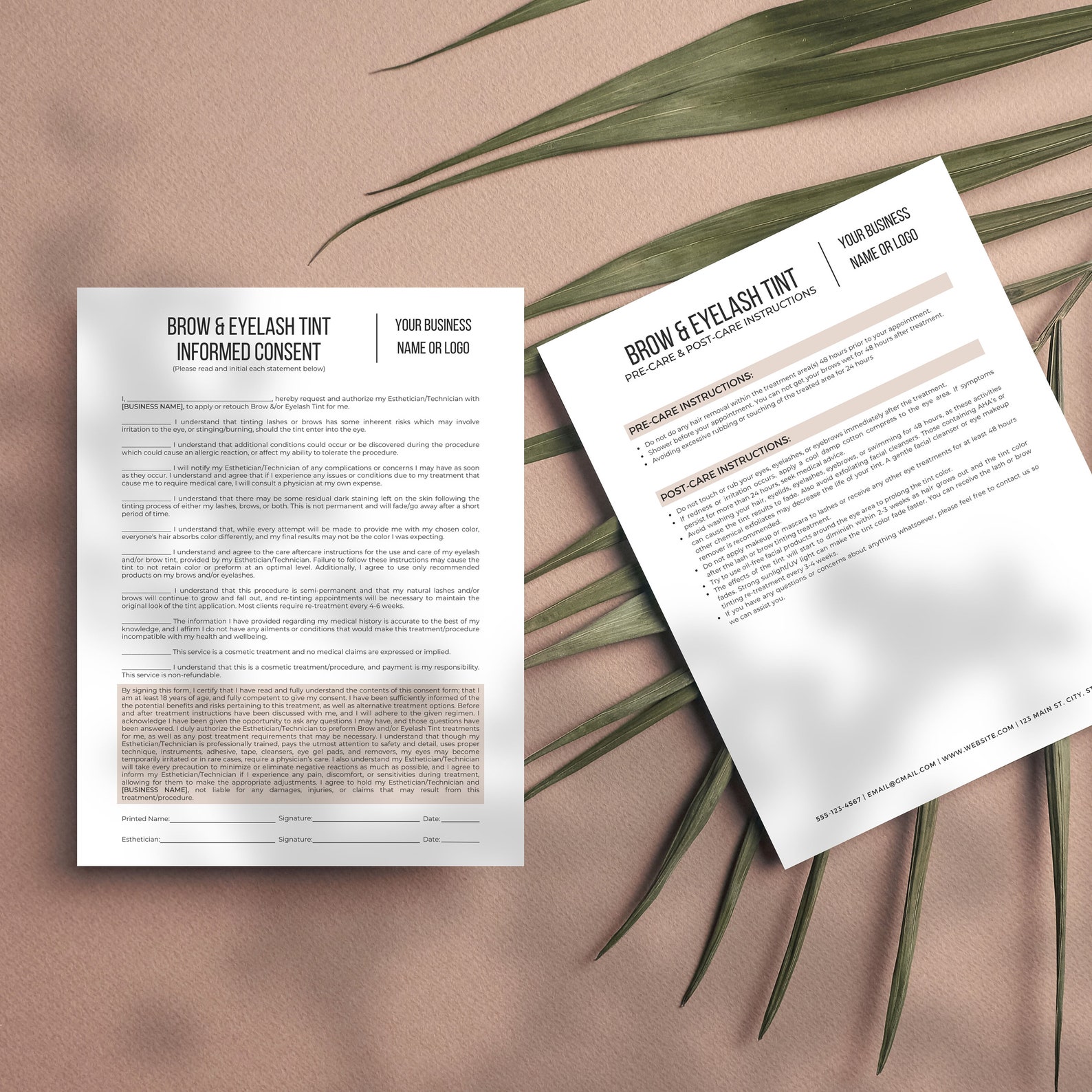 Lash and Brow Tint Consent Forms | Brow and Eyelash Tint | Editable ...