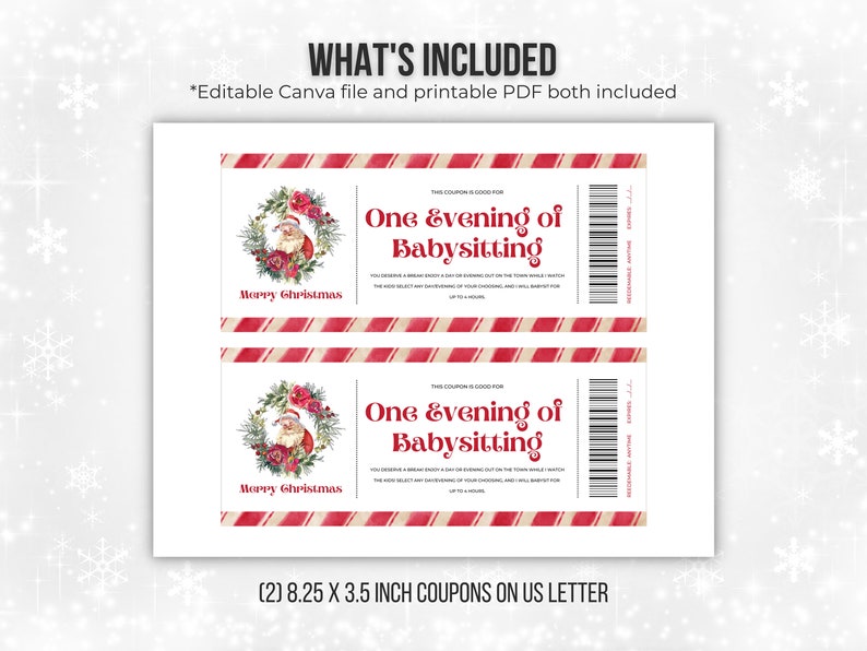 Editable Christmas Coupon Template | Printable Babysitting Coupon ...