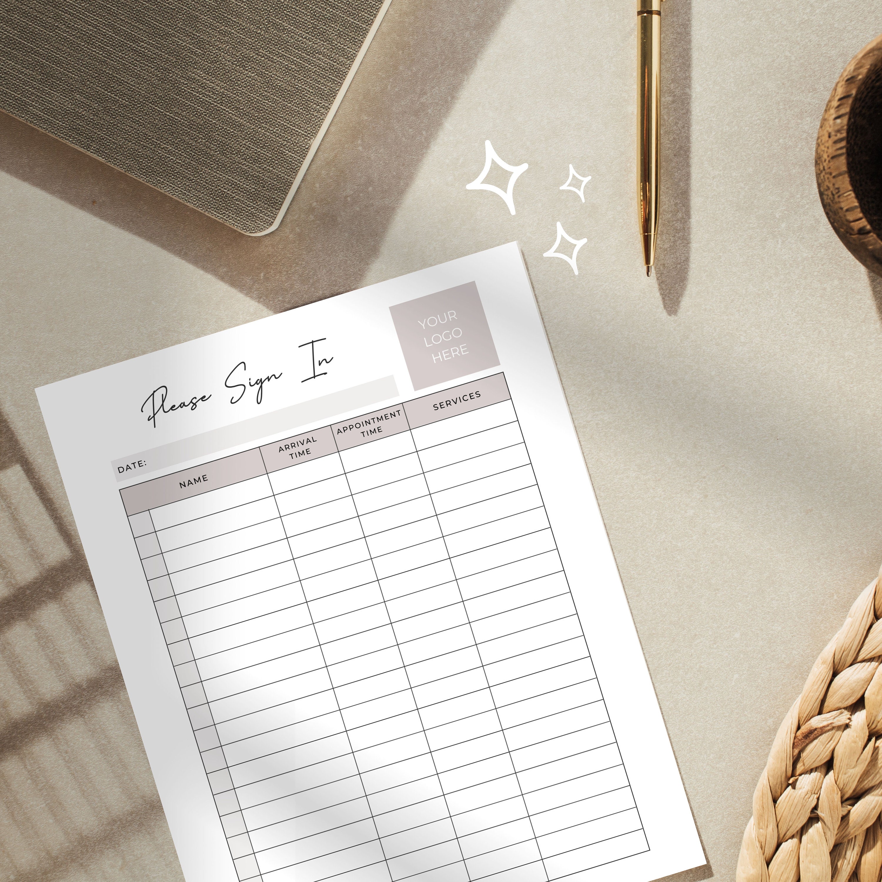 Sign in Sheet Template | Editable Client Sign in | Salon Sign in Sheet ...