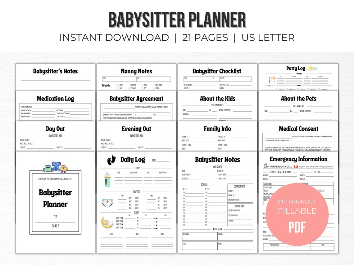 Babysitter Planner Babysitter Guide Printable Babysitter Notes ...
