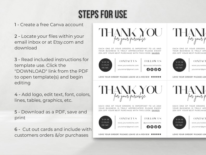 Business Thank You Card Template | Editable Thank You Insert ...