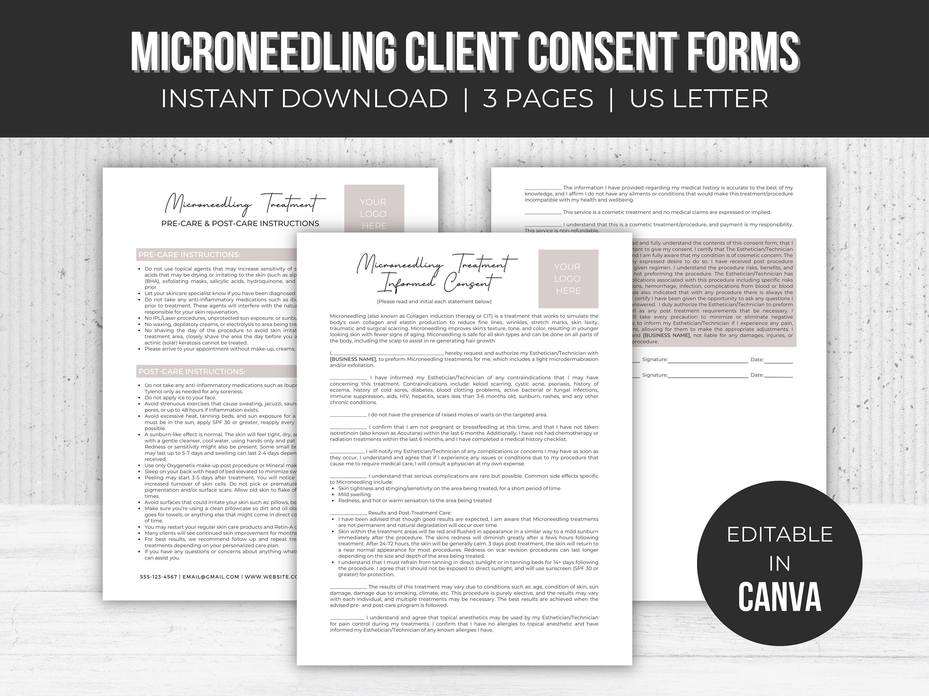 Editable Microneedling Client Consent Forms | Esthetician Template ...