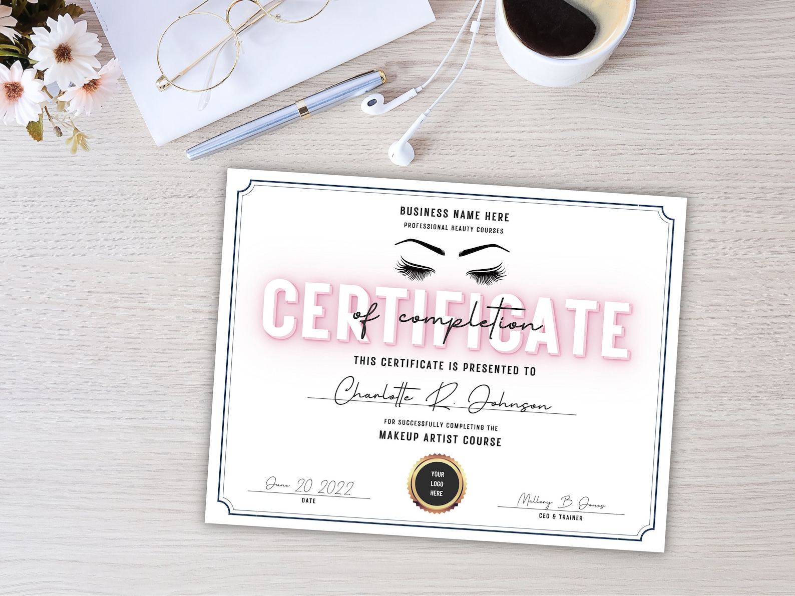 Certificate of Completion Template Editable Certificate Template Award ...