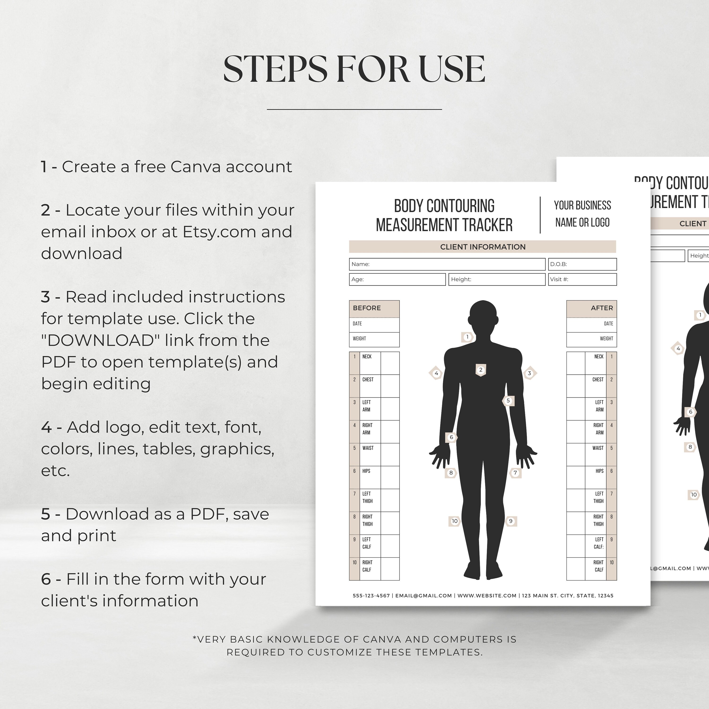 Body Sculpting Measurement Tracker Template | Editable Body Contouring ...