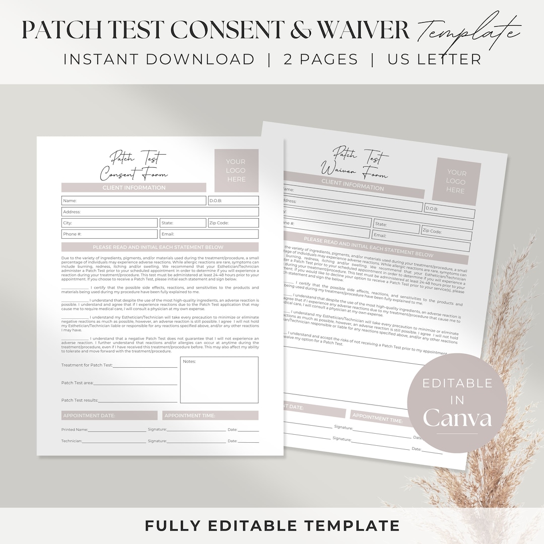 Editable Patch Test Consent and Waiver Forms | Lash Tech Forms | Brow ...