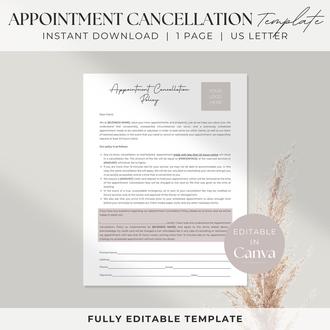 Appointment Cancellation Policy Template | Editable Appointment ...