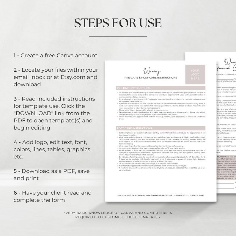 Editable Waxing Client Consent Forms Body Waxing Consent Esthetician ... Editable Waxing Client Consent Forms Body Waxing Consent Esthetician ...