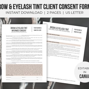 Lash and Brow Tint Consent Forms Editable | Brow and Eyelash Tint ...