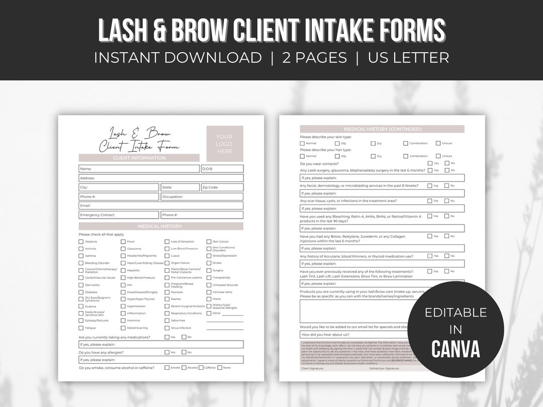 Editable Lash and Brow Client Intake Forms | Esthetician Lash and Brow ...