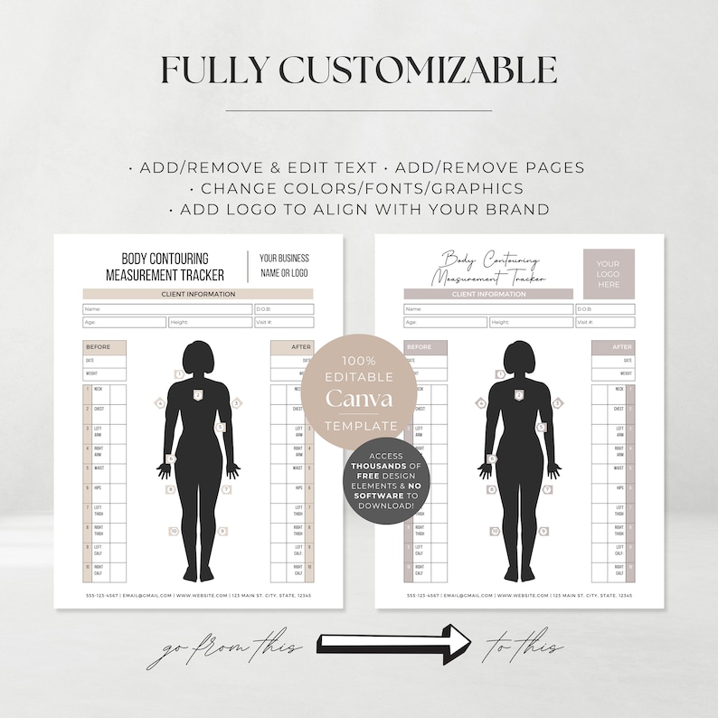 Body Sculpting Measurement Tracker Template | Editable Body Contouring ...