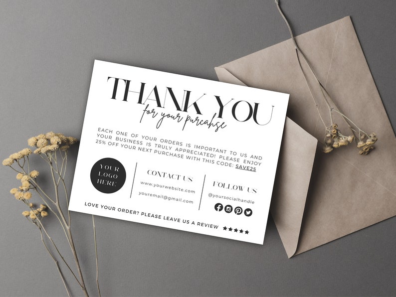 Business Thank You Card Template Editable Thank You Insert - Etsy