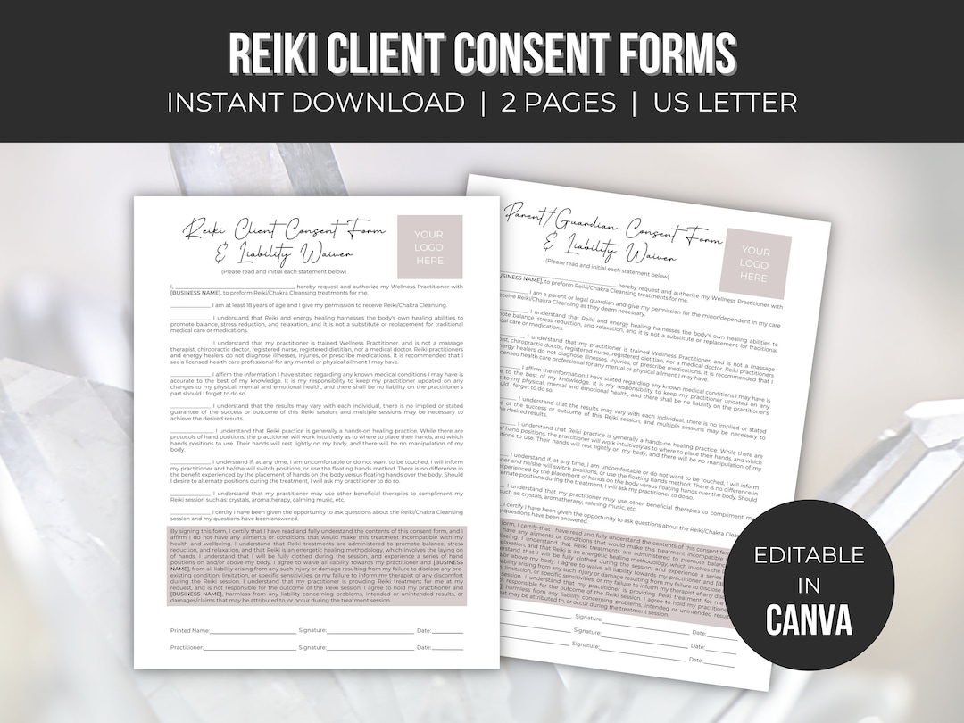 Editable Reiki Consent Form and Liability Waiver | Chakra Cleansing ...