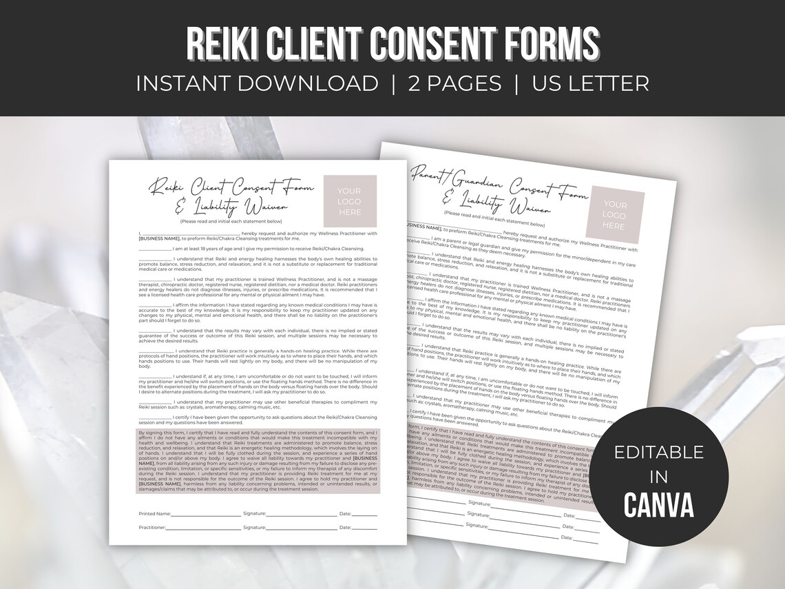 Editable Reiki Consent Form and Liability Waiver Chakra Cleansing ...