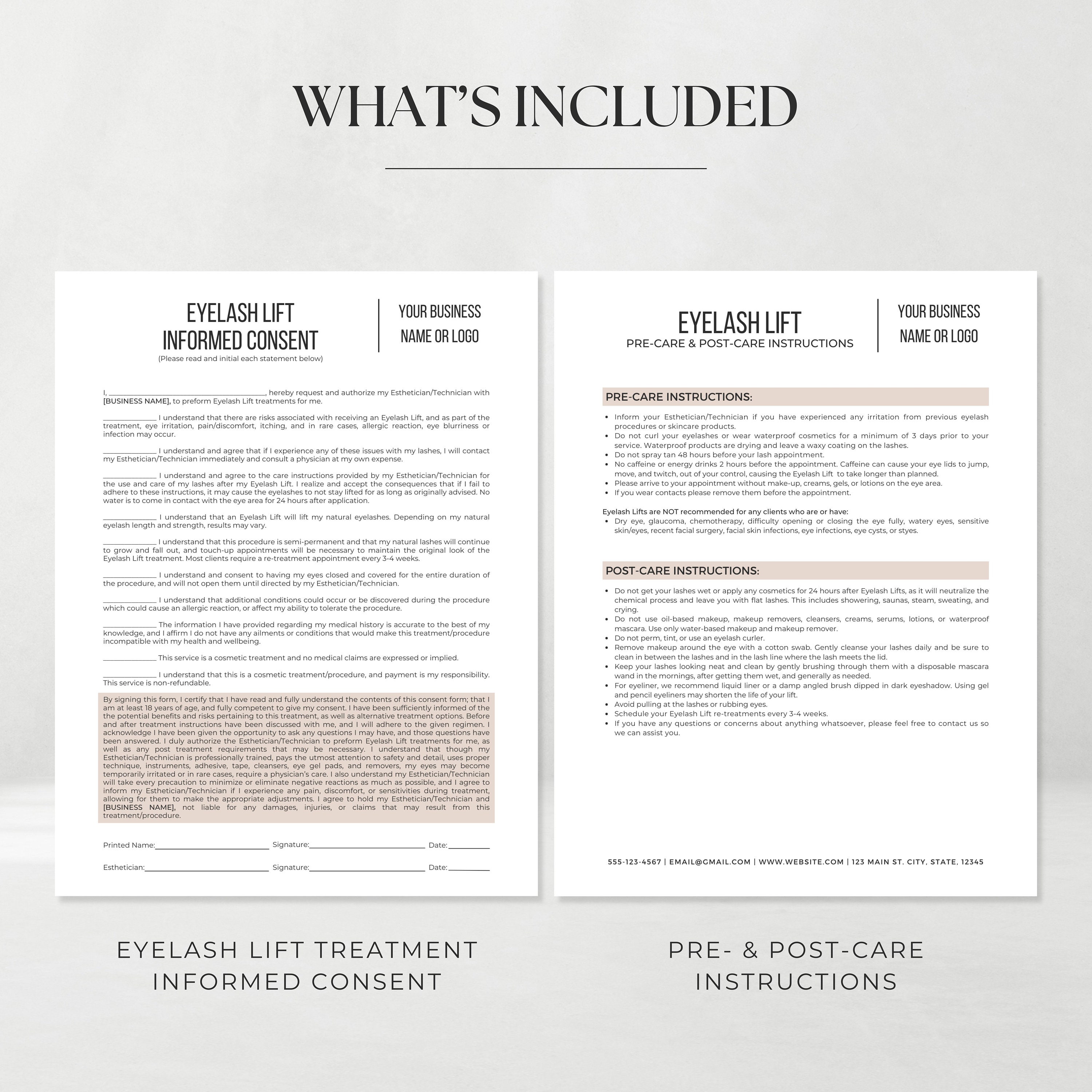 Eyelash Lift Client Consent Forms | Lash Lift | Editable Esthetician ...
