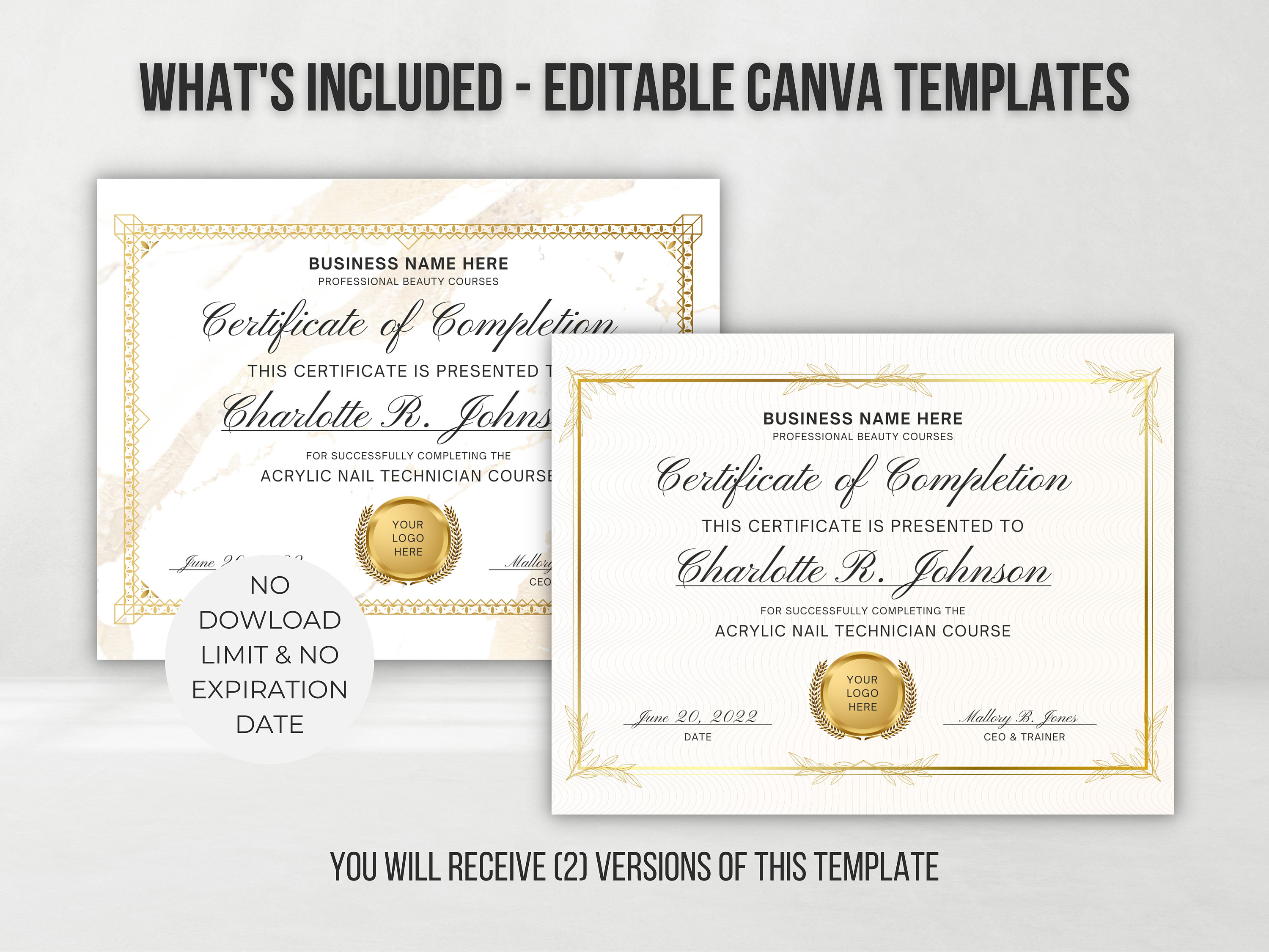 Nail Certificate Template | Editable Certificate of Completion | Nail ...