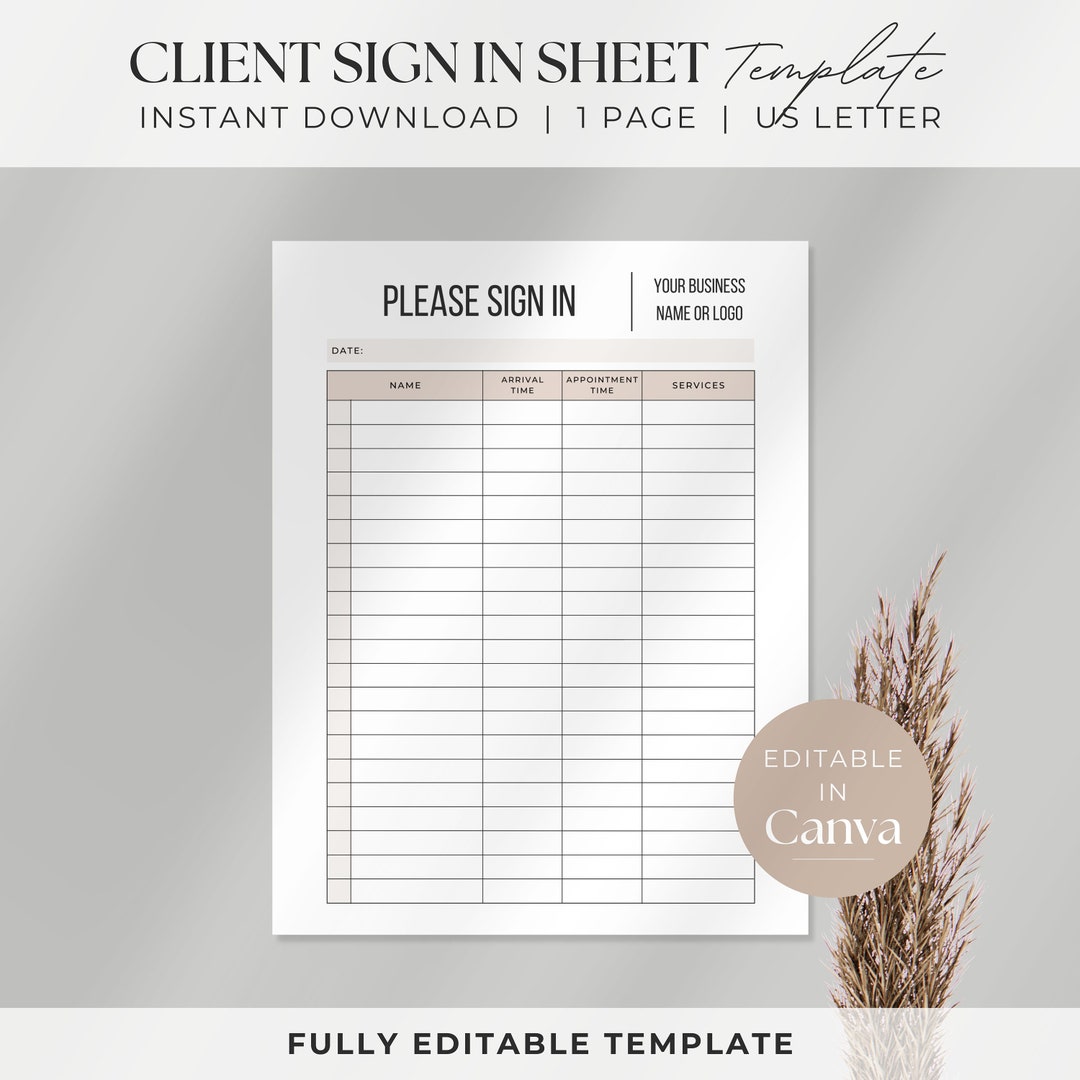 Client Sign in Sheet Salon Sign in Sheet Editable - Etsy