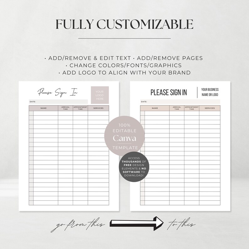 Sign in Sheet Template | Editable Client Sign in | Salon Sign in Sheet ...
