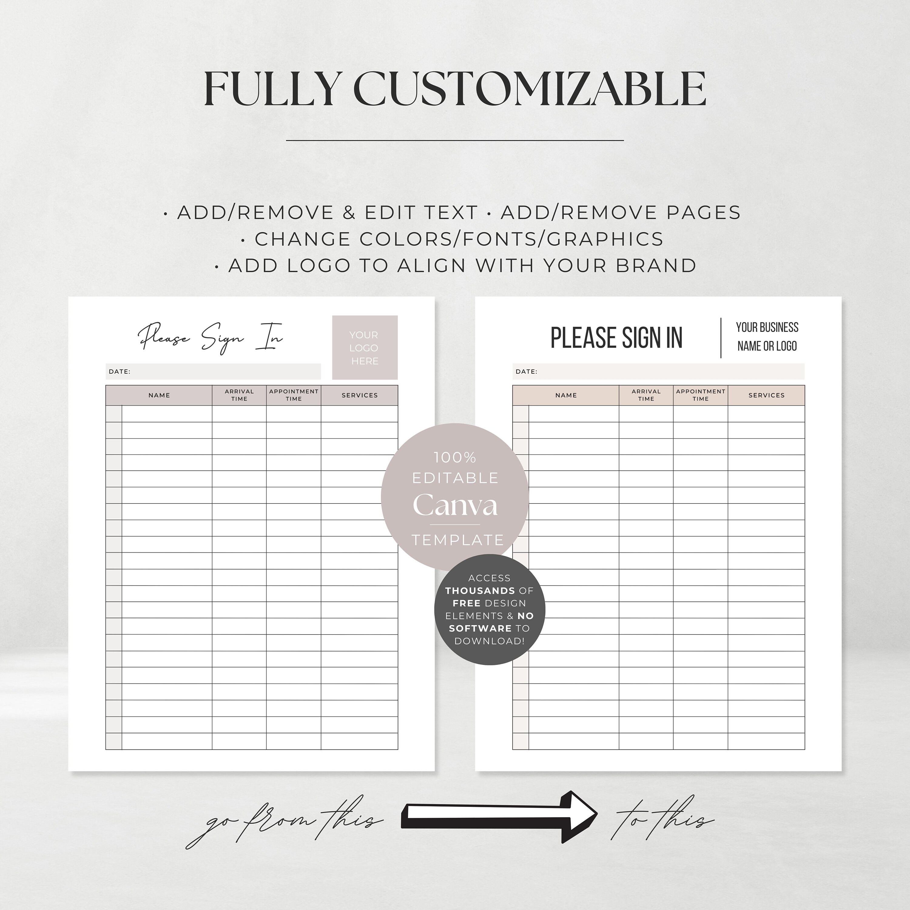 Sign in Sheet Template | Editable Client Sign in | Salon Sign in Sheet ...