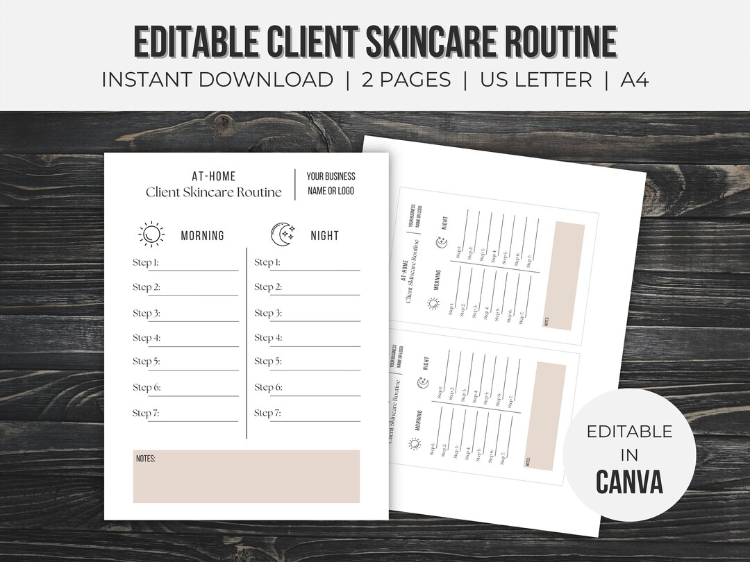 Client Skincare Template Editable | Skincare Routine Guide ...