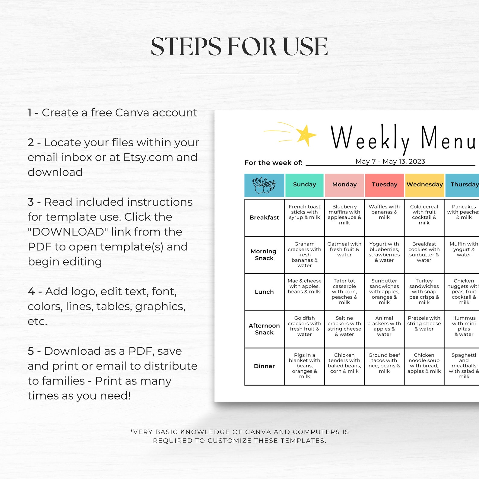 Editable Home Daycare Weekly Menu | Home School Meal Planner ...