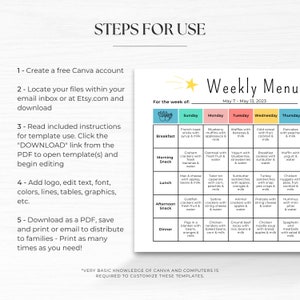Editable Home Daycare Weekly Menu | Home School Meal Planner ...
