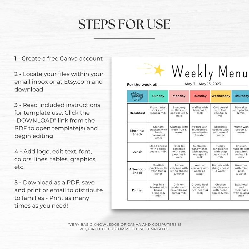 Editable Home Daycare Weekly Menu | Home School Meal Planner ...